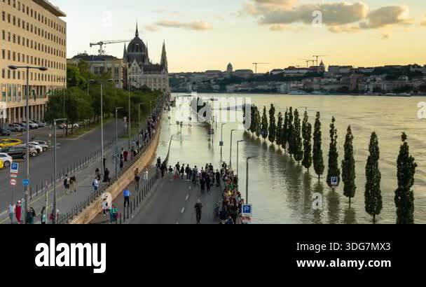 Budapest, Hungary - September 19, 2024: The Danube River overflowing ...
