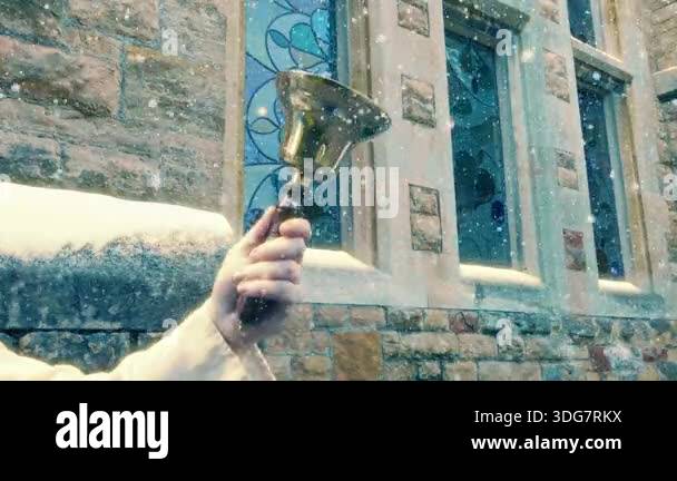Bell Ringer Outside Church Festive Scene Stock Video Footage - Alamy