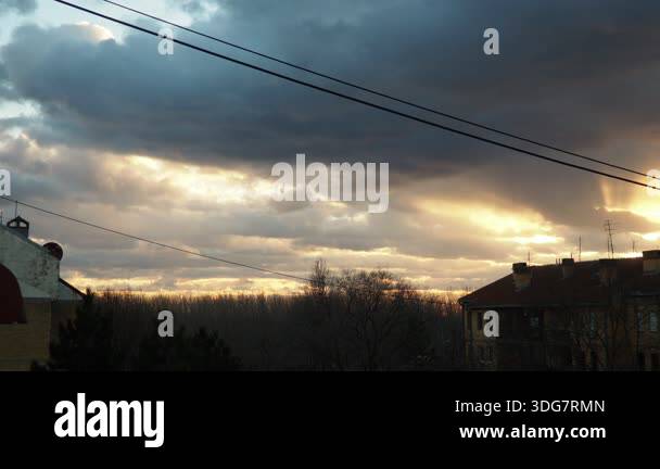 Beautiful clouds in sky. Volumetric light cumulus effect. The sunrays ...