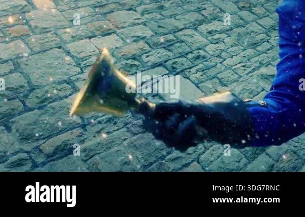 Christmas Scene Of Traditional Bell Ringer In Snowfall Stock Video ...