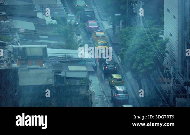 Heavy Rain On City Road High Angle Shot Stock Video Footage - Alamy