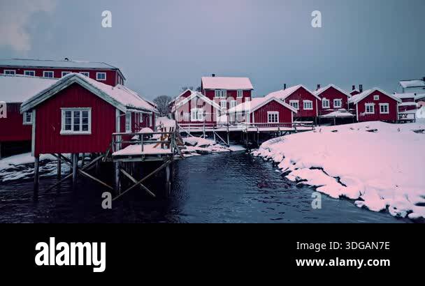 Lofoten islands, Norway Winter panorama landscape of Reine village ...
