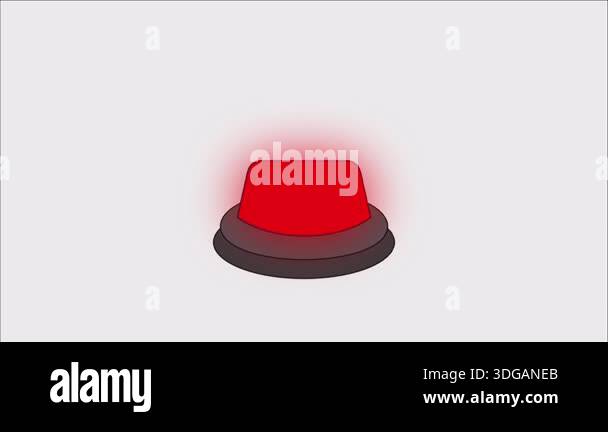 A red button with a black base. The button is on a white background ...
