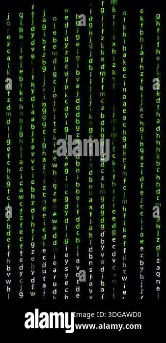 Abstract digital background of green letters cascading vertically on ...