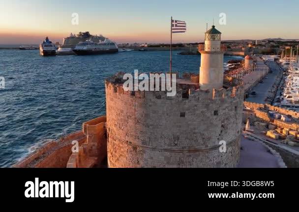 An aerial view captures the Saint Nicholas Fortress boats and the ...