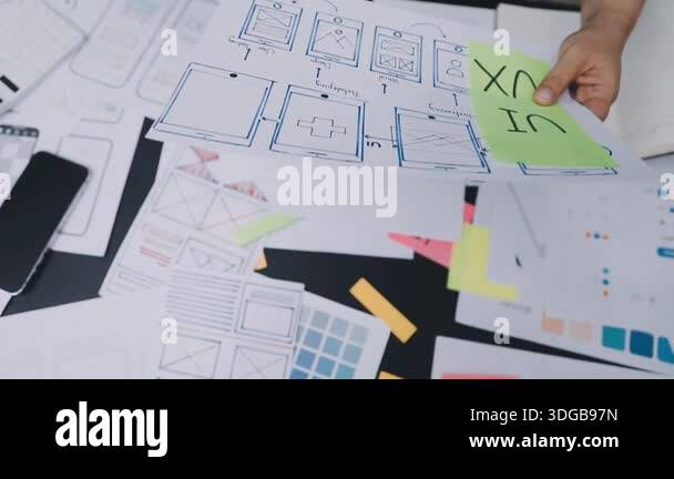 UI designer and UX developer brainstorm idea to design the application ...