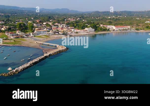 Aerial footage of crystal clear turquoise water at Roda Beach Corfu ...