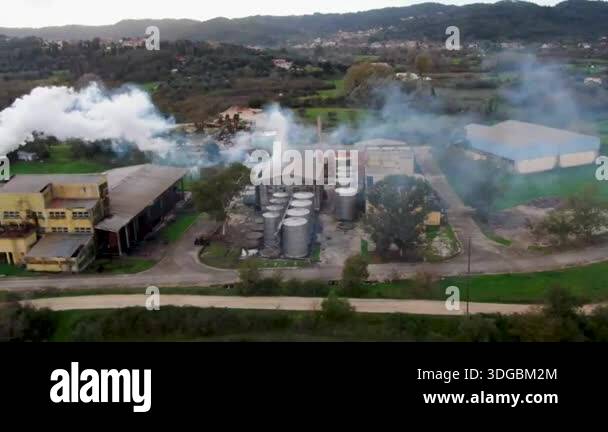 Aerial View of Industrial Factory Plant Emitting White Smoke from ...