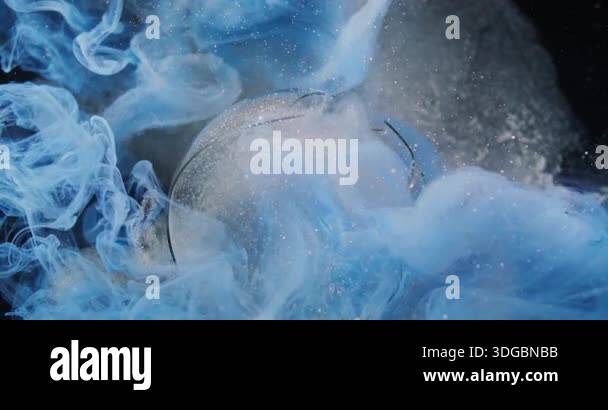 Cloud splash. Glitter blue smoke. Defocused silver color shimmer ink ...