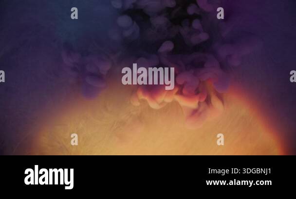 Fluid mix. Explosion mist. Blur yellow purple blue color ink cloud ...