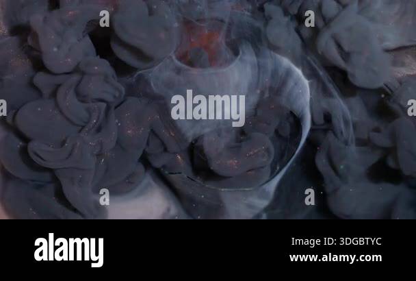 Ink fluid. Splash art. Defocused purple orange blue color cloud broken ...