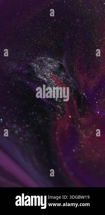 Vertical video. Drip art. Spill texture. Defocused purple black silver ...