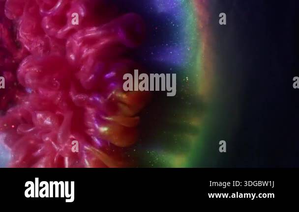 Colorful mist. Shimmering background. Pink orange smoke dust ink spill ...