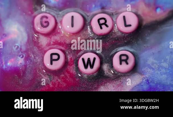 Girl pwr. Color blend flow. Defocused pink blue red shiny black word ...