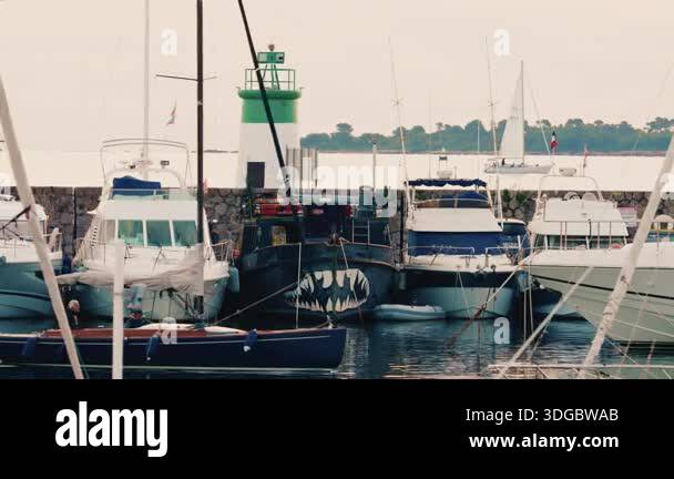 Antibes, France - December 17, 2025: Front view of a moored boat ...
