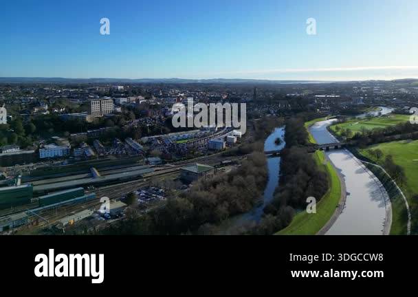 Exeter, Devon, England: DRONE VIEWS: Exeter St David's railway station; Exeter Ship Canal frozen ...