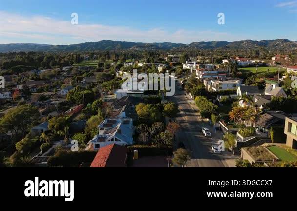 Wide aerial panorama of Los Angeles California showing residential area ...