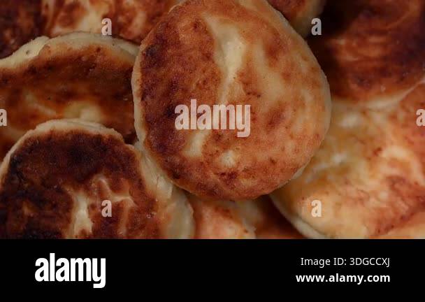 Homemade Syrniki Spinning on Plate Top Down Seamless Loop Traditional ...