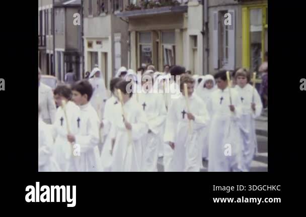 Paris, france december 1980: archival footage of a first communion ...