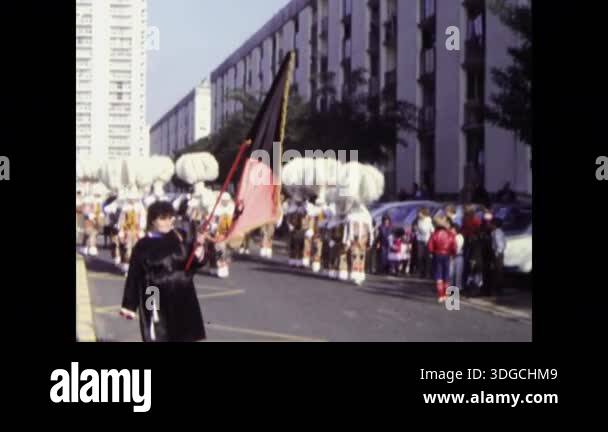 Athens, greece june 1980: archival footage of a folk group parading in ...