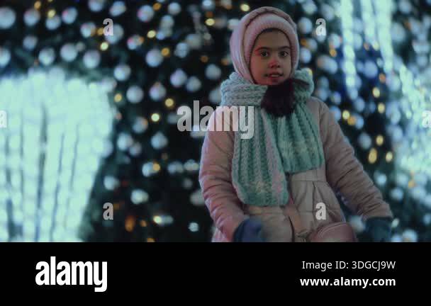 Cute girl is dancing at the winter Christmas fair Stock Video Footage ...