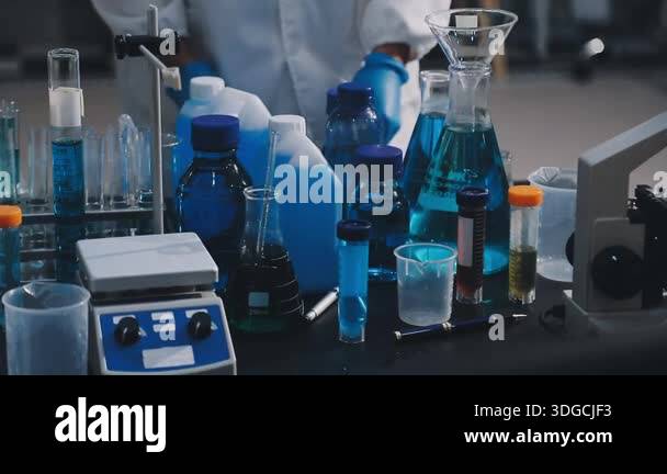 Science medical lab equipments with microscope for background Stock ...