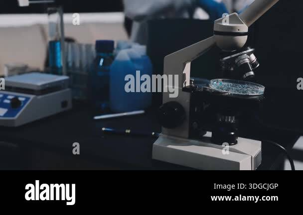 Science medical lab equipments with microscope for background Stock ...