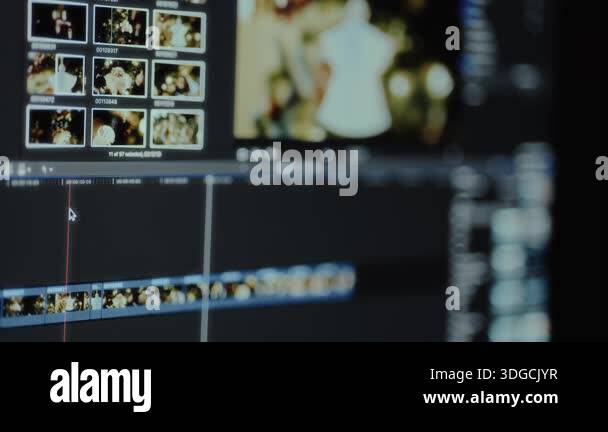 User interface of a video editing software with various clips and a ...
