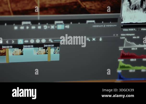 Timeline of arranged and edited video clips and a Video Histogram ...