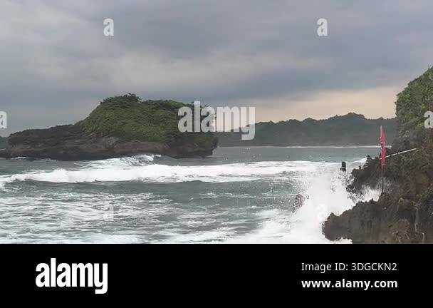 View of the southern sea of Malang, East Java, Indonesia, with fierce ...