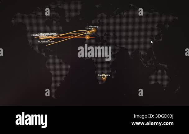 Global Network Under Attack displayed on digital cyber attack map in ...