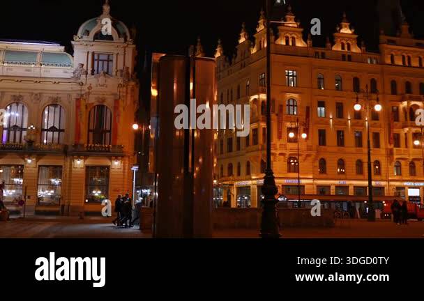 Prague Czech Republic February 16 2024 illuminated facades and street ...