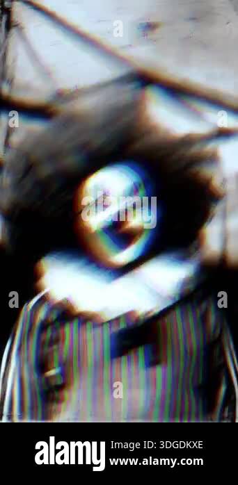 Glitch Art Portrait Of A Neon Blue Clown Mask With Distorted Facial ...