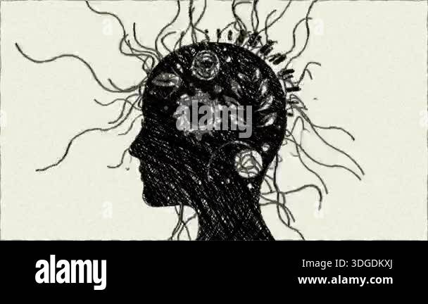 Hand draw animation representing a chaotic mind overthinking or the ...