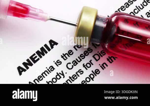 Medical Syringe With Red Liquid Vial Over Anemia Document For Health ...