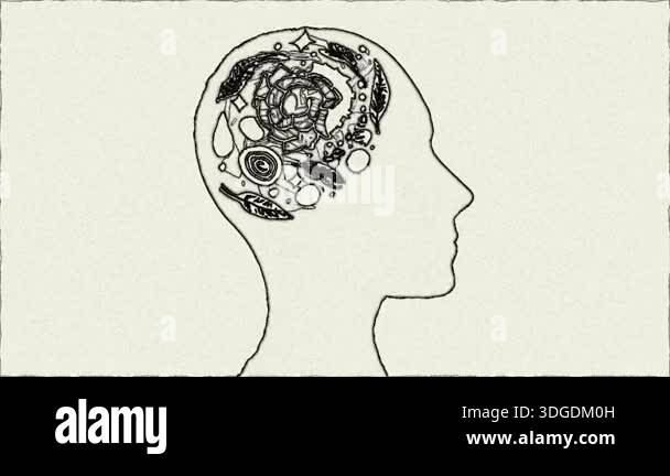 Hand draw animation representing a chaotic mind overthinking or the ...