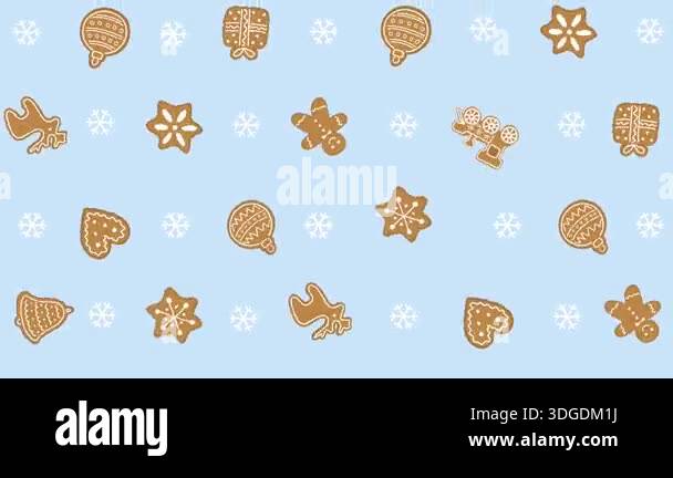 Gingerbread Cookies Animated on Light Blue Background. Christmas Loop ...