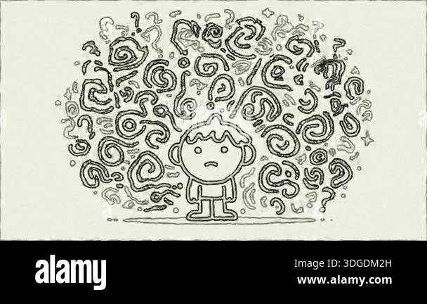 Hand draw animation representing a chaotic mind overthinking or the ...
