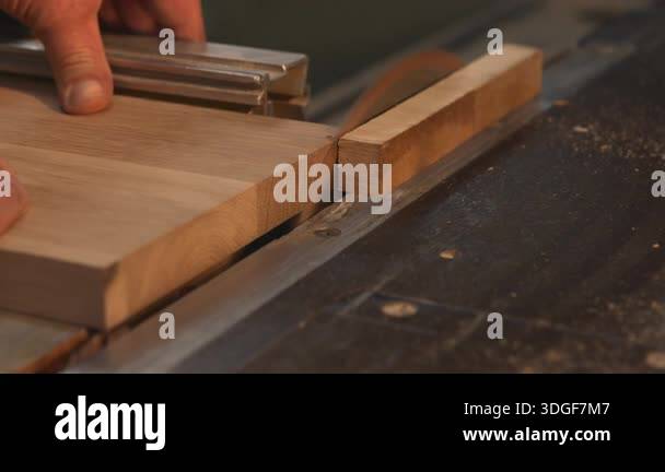 Hands Marking Wooden Panel With Pencil And Square On Table Saw Fence ...