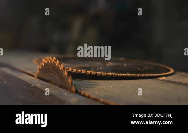 Circular Saw Blade Resting On Table Under Soft Warm Glow, Low Angle ...