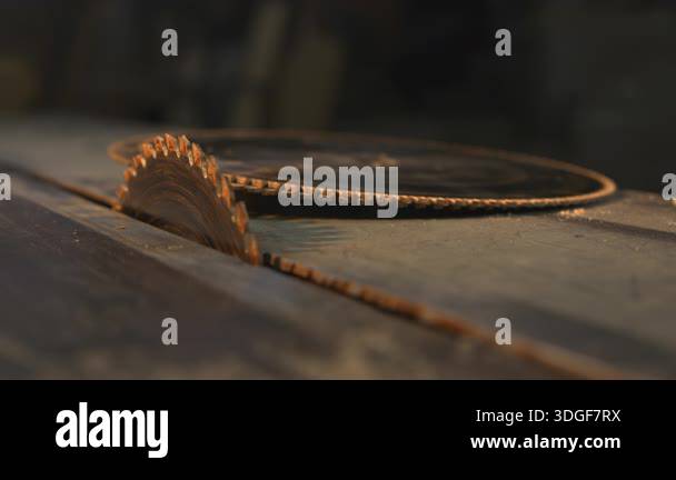 Rusty Table Saw Blade On Workbench Under Warm Low Light, Closeup Of ...