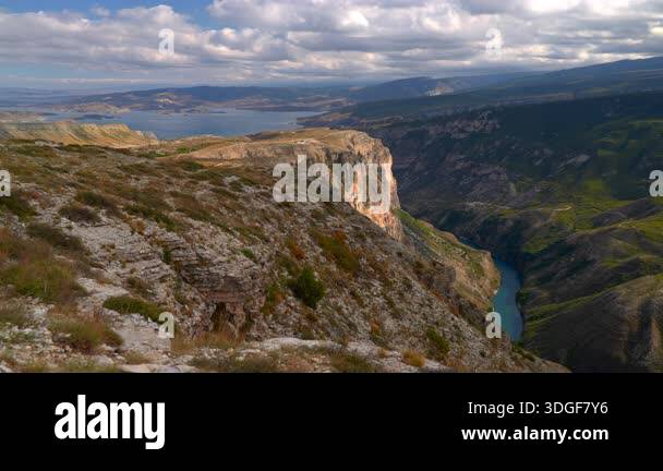 Serene Highland Plateau With Winding River, Wide Aerial Sweep Reveals ...