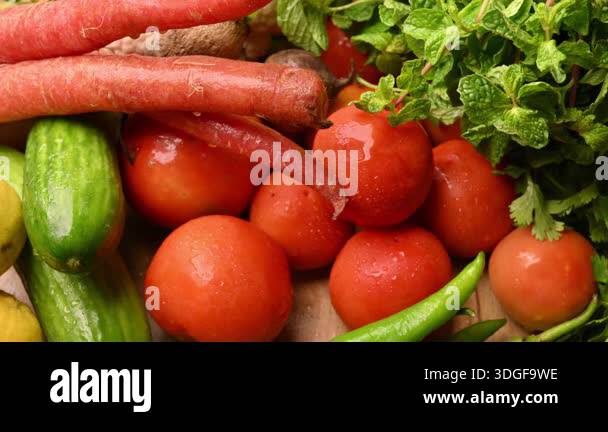 Organic Colorful Vegetables On Table- Tomatoes- Lemons- Carrots ...