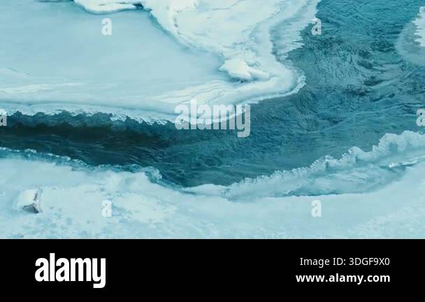 Frozen River Aerial View Showing Ice Formations And Flowing Channel ...