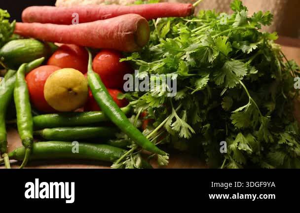 Organic Colorful Vegetables On Table- Tomatoes- Lemons- Carrots ...