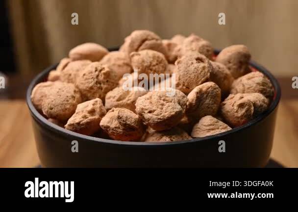 Rotate Bowl of Vegetable Protein Soy Chunks Rotation Texture Close Up ...