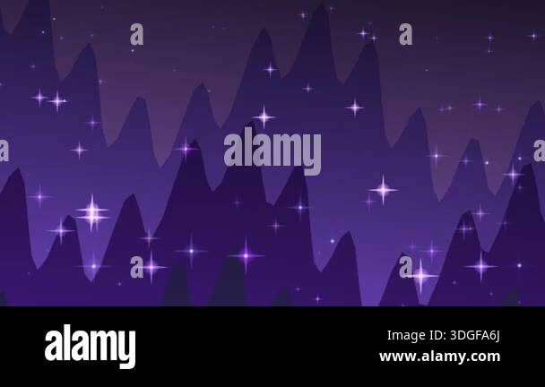 Glistening Stars Moving Over Abstract Purple Mountains in Dreamy Night ...