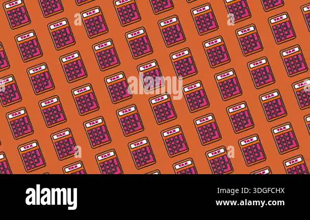 Animation of colorful flat lay pink tax calculator or calculation of ...