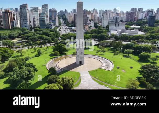 Obelisk Monument In Sao Paulo Brazil. Highrise Buildings. Nature Park ...