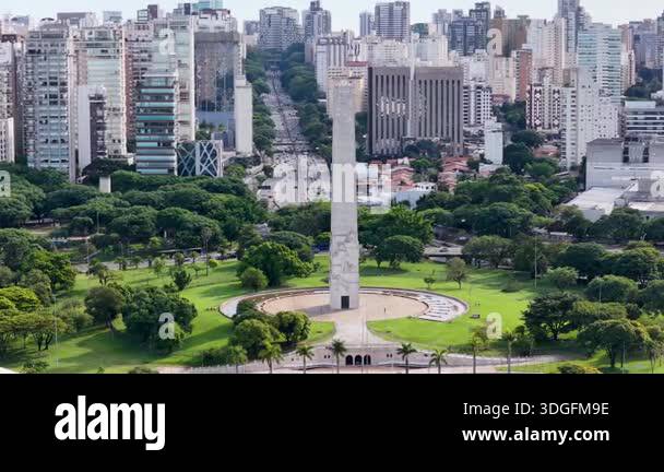 Obelisk Monument In Sao Paulo Brazil. Highrise Buildings. Nature Park ...